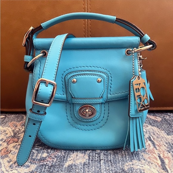 Coach | Bags | Coach Bright Blue Leather Mini Willis Handbag Crossbody ...